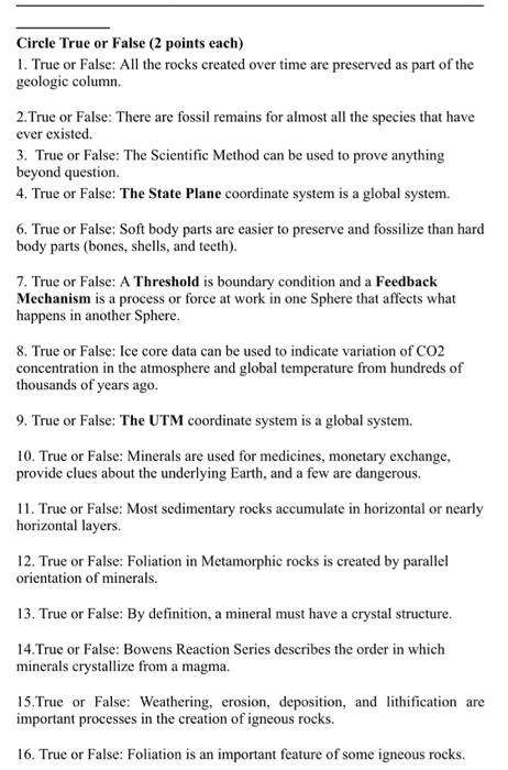 Solved Circle True or False (2 points each) 1. True or | Chegg.com