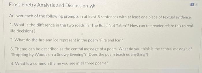 Frost Poetry Analysis and Discussion Al Answer each | Chegg.com