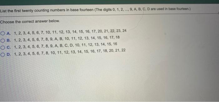 Solved List the first twenty counting numbers in base | Chegg.com