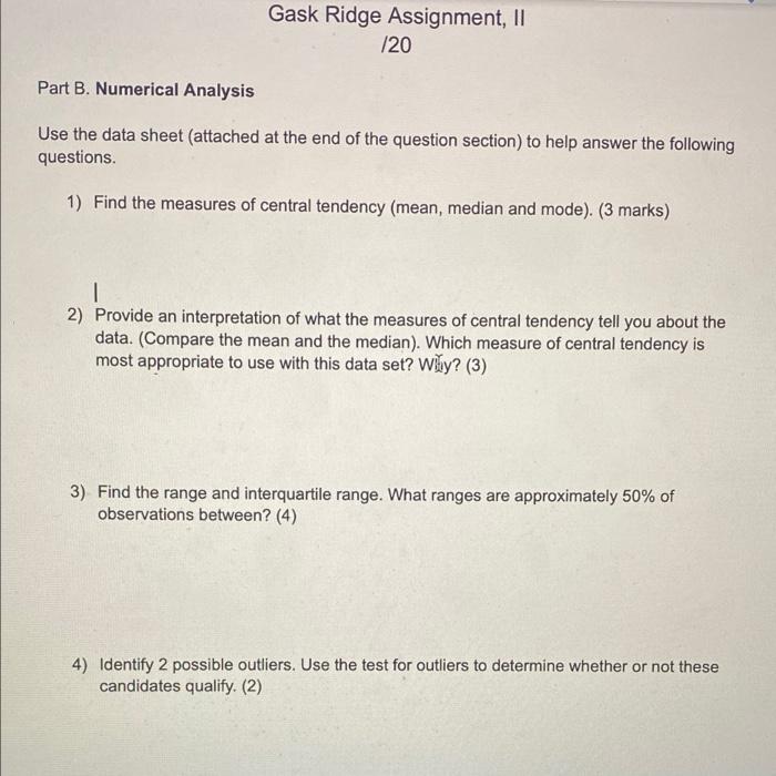 Solved Gask Ridge Assignment, II /20 Part B. Numerical | Chegg.com