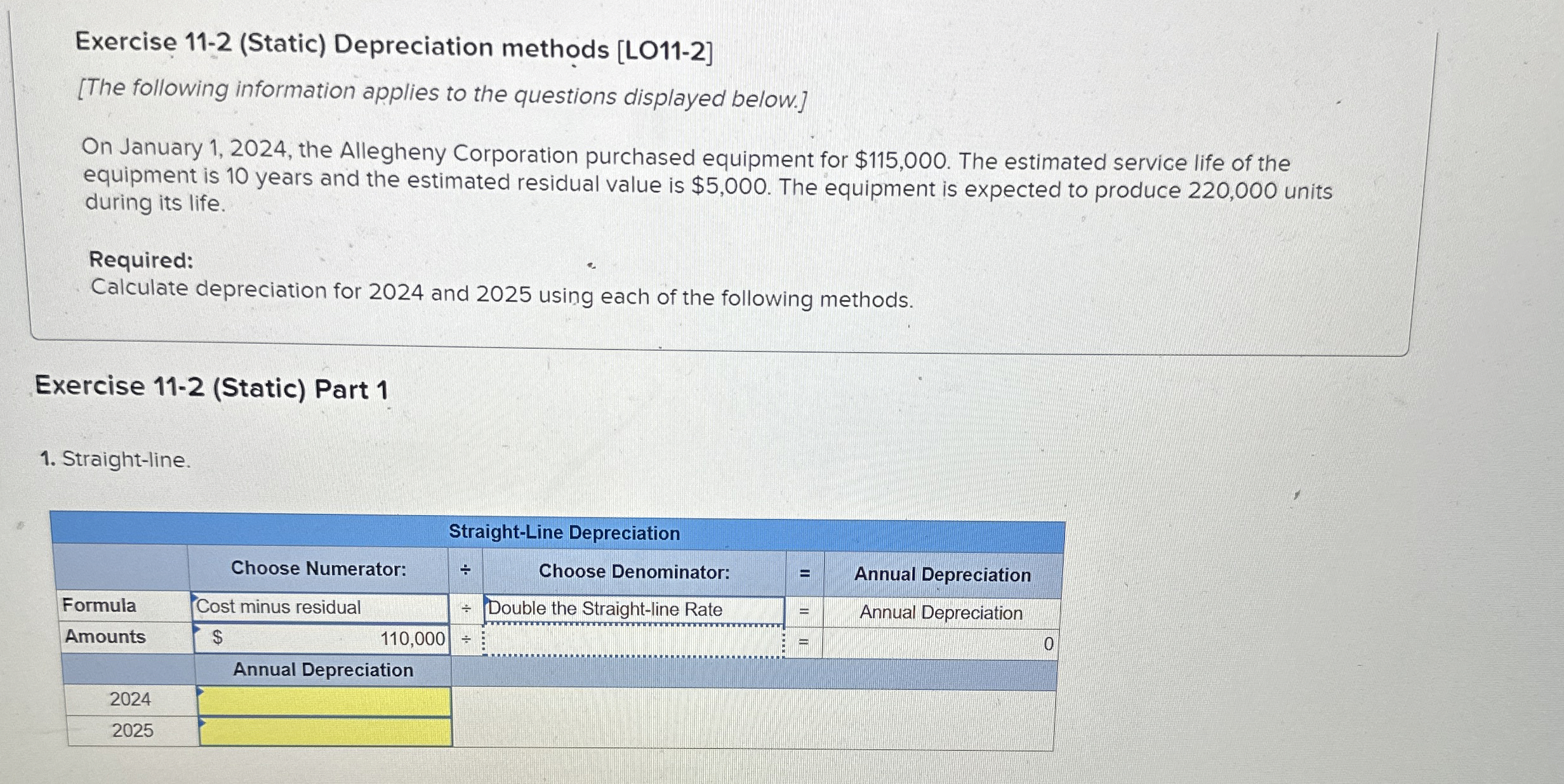 Solved Exercise 11-2 (Static) ﻿Depreciation methods | Chegg.com