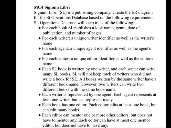 Solved MC4 Signum Libri Signum Libri (SL) is a publishing | Chegg.com