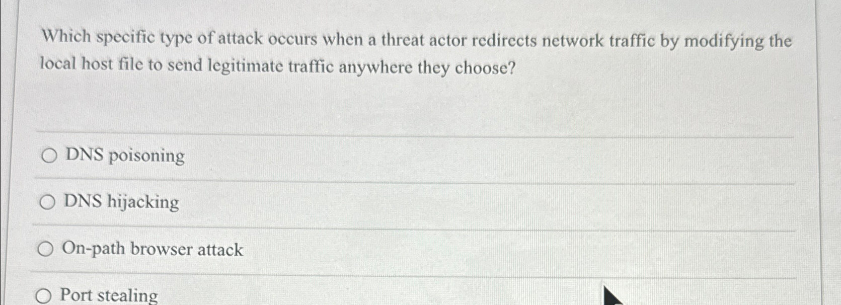 Solved Which specific type of attack occurs when a threat | Chegg.com
