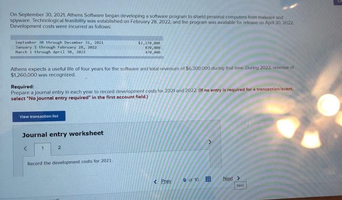 Solved On September 30, 2021, Athens Software began | Chegg.com