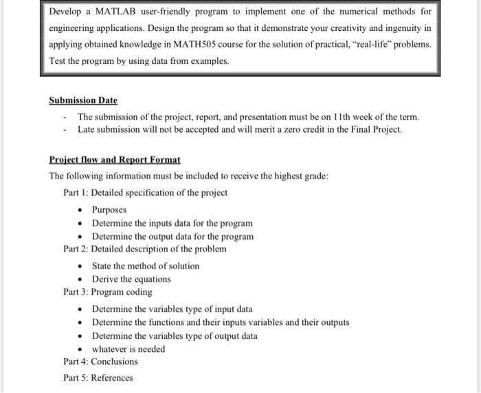 Solved Develop a MATLAB user-friendly program to implement | Chegg.com
