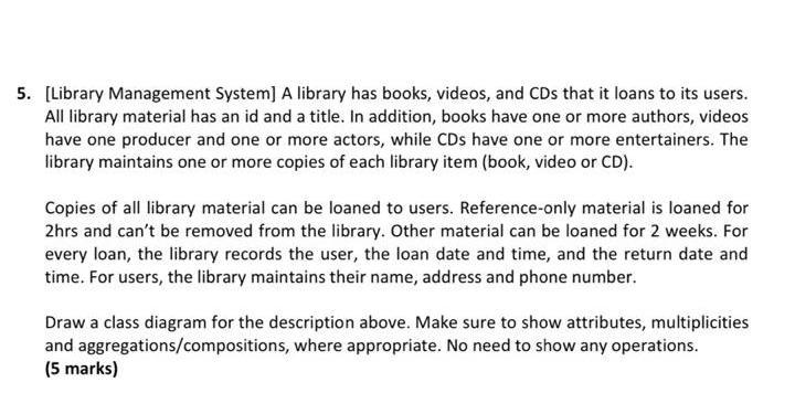 Solved 5. [Library Management System] A library has books, | Chegg.com
