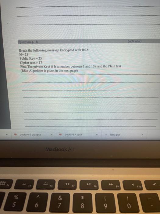 Solved Break the following message Encrypted with RSA N=55 | Chegg.com