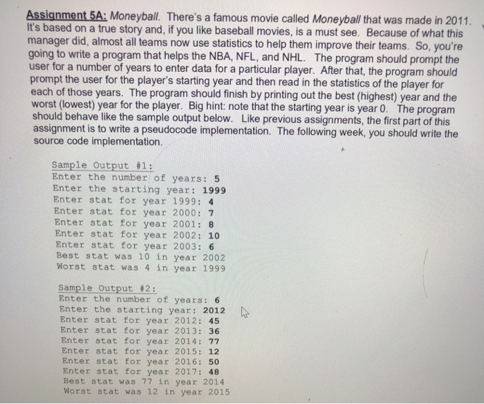 Solved Assignment 5A: Moneyball. There's a famous movie | Chegg.com