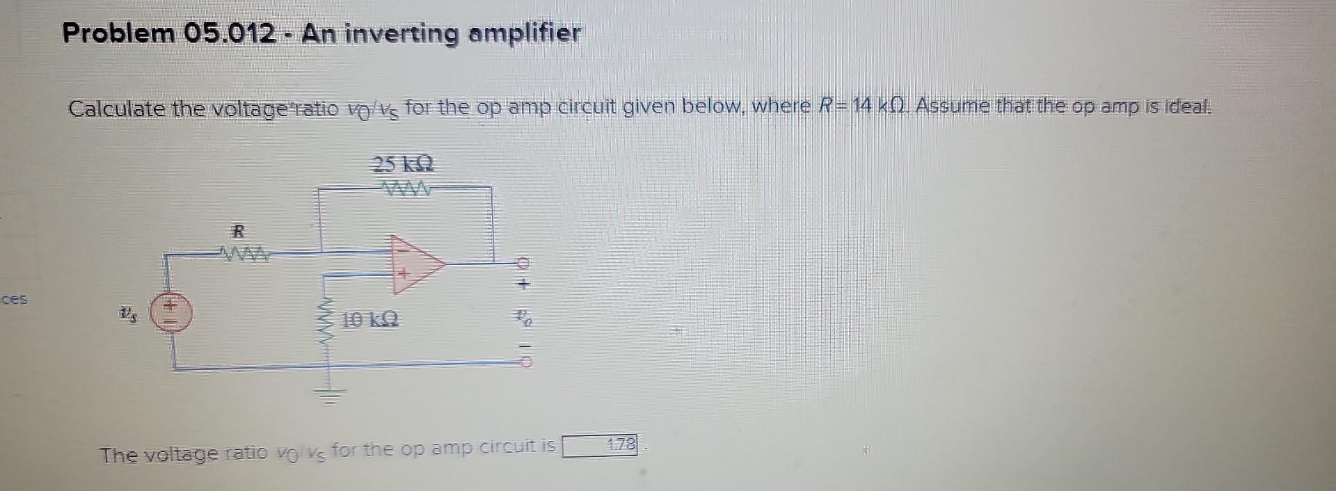 Solved Calculate the voltage'ratio v0vs for the op amp | Chegg.com