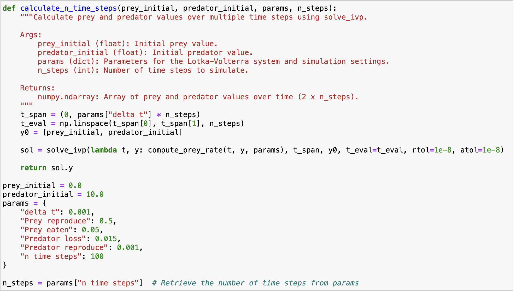 Solved Args:prey_initial (float): Initial prey | Chegg.com