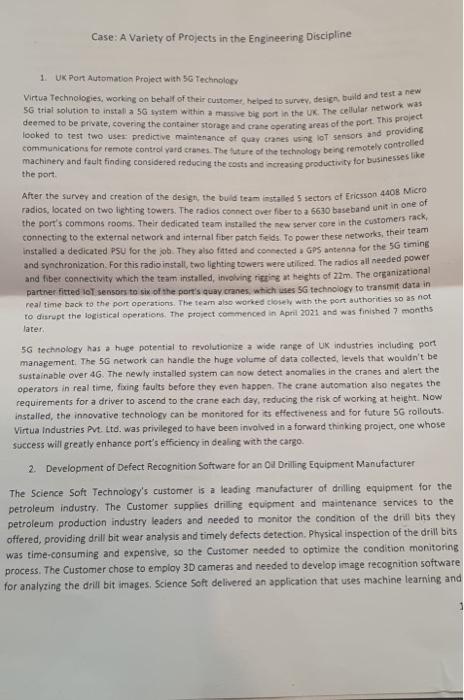 Solved Case: A Variety of Projects in the Engineering | Chegg.com