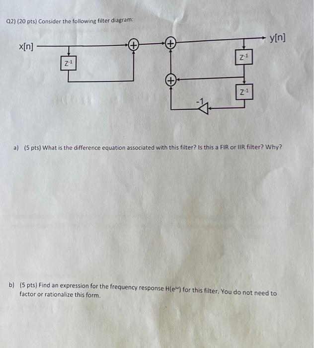 Q2) (20 pts) Consider the following filter diagram: | Chegg.com