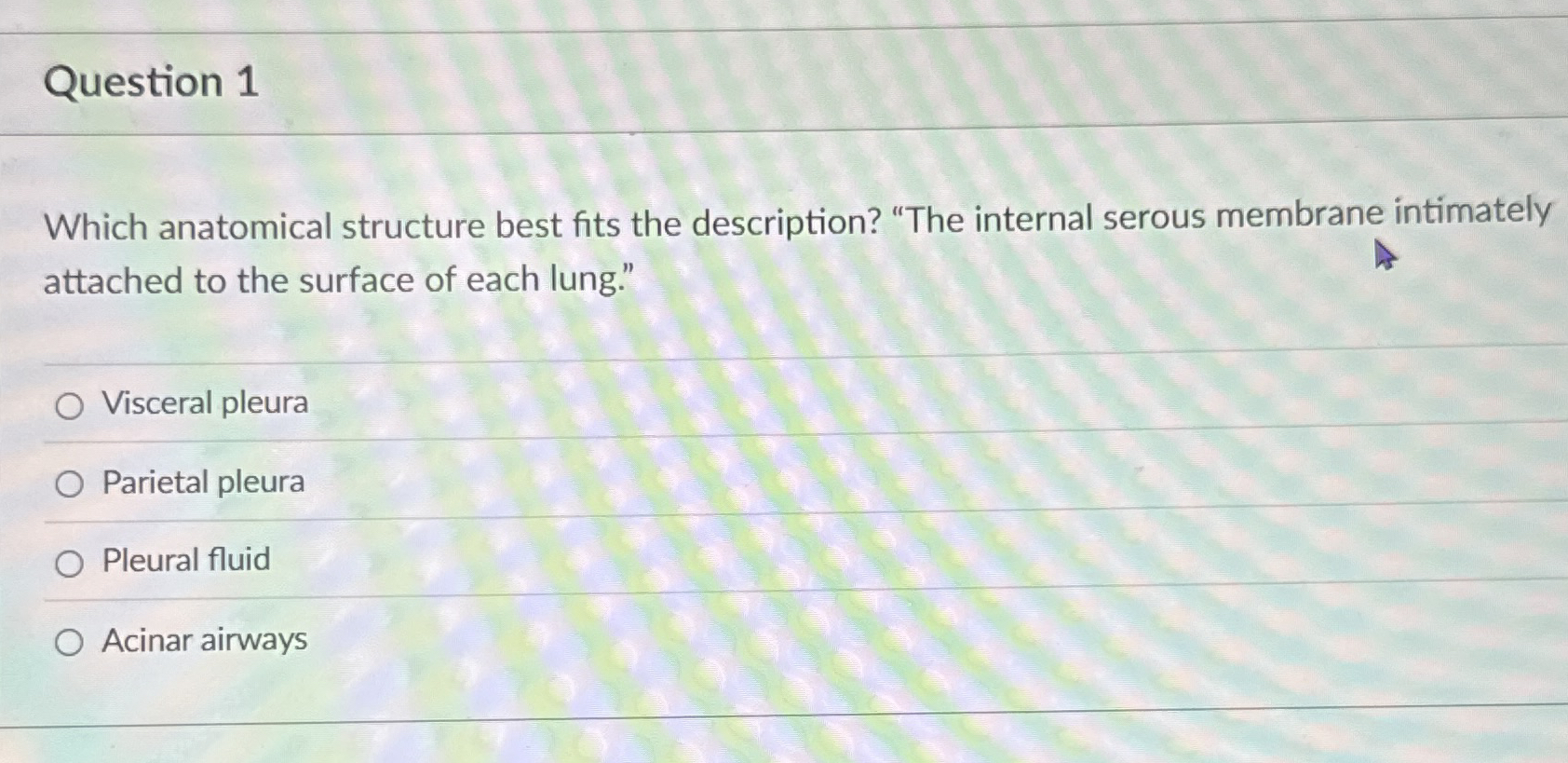 Solved Question 1Which anatomical structure best fits the | Chegg.com
