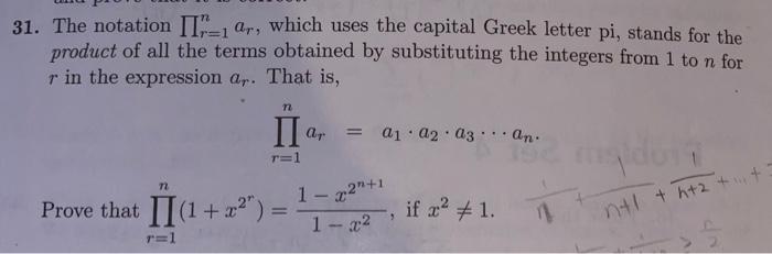 Solved 31. The notation II =1 ar, which uses the capital | Chegg.com