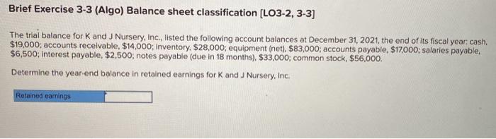 Solved Brief Exercise 3-2 (Algo) Balance sheet | Chegg.com