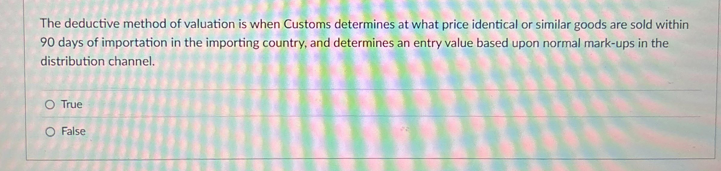 Solved The deductive method of valuation is when Customs | Chegg.com