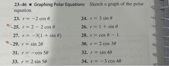 Solved 23-46 - Graphing Polar Equations Sketch a graph of | Chegg.com