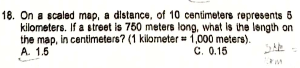 Solved On a scaled map, a distance, of 10 ﻿centimeters | Chegg.com