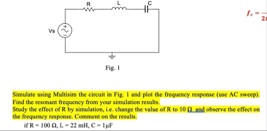 Solved Simulate using Multisim the circuit in Fig. 1 ﻿and | Chegg.com