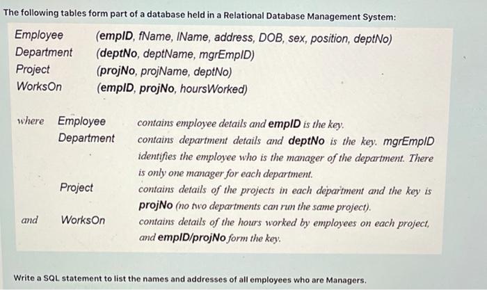 Solved The following tables form part of a database held in | Chegg.com