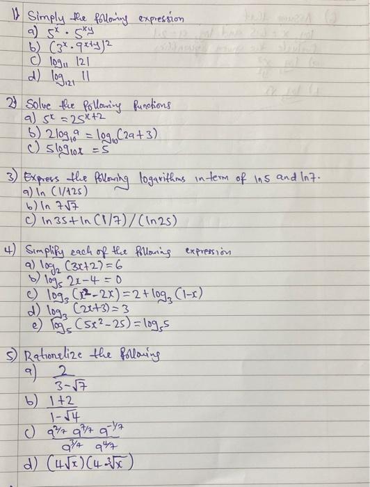 Solved 1) Simply the fulaing expression a) 5x⋅5xy b) | Chegg.com