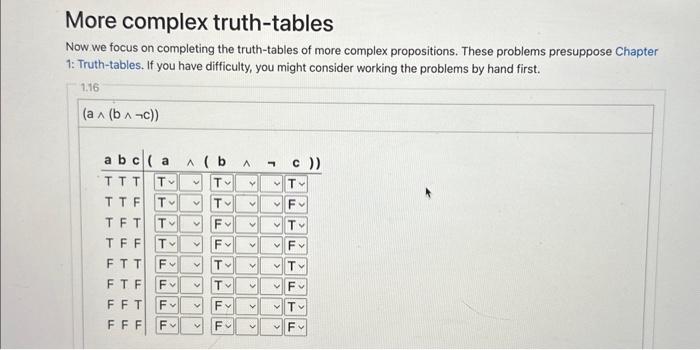More complex truth-tables Now we focus on completing | Chegg.com