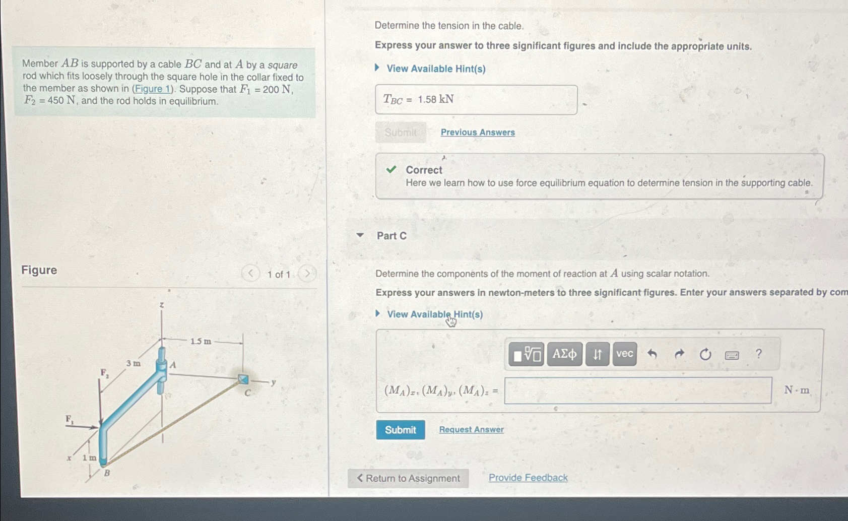 Solved Determine the tension in the cable.Express your | Chegg.com