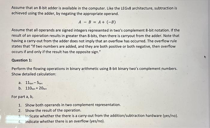 Solved Assume that an 8-bit adder is available in the | Chegg.com