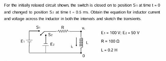 Solved For the initially relaxed circuit shown, the switch | Chegg.com