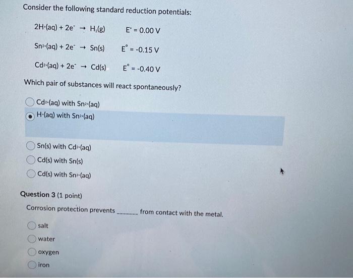 Solved Consider the following standard reduction potentials: | Chegg.com