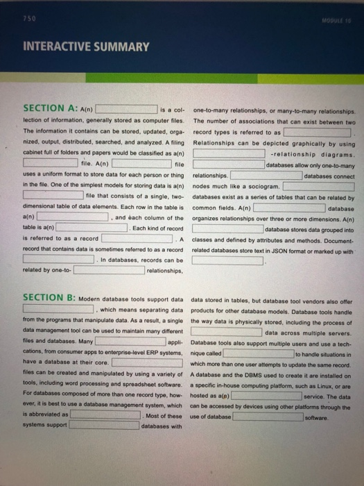 Solved 750 MODULE 10 INTERACTIVE SUMMARY SECTION A: An) is a | Chegg.com