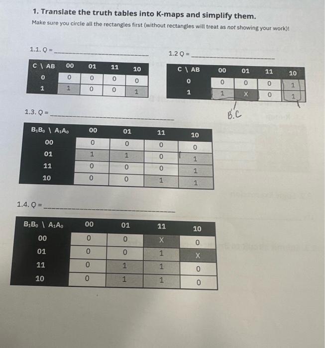 Solved 1. Translate the truth tables into K-maps and | Chegg.com
