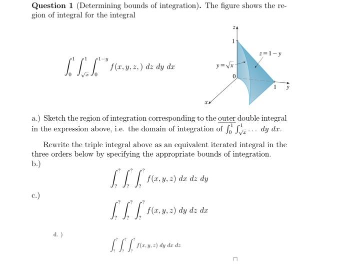 Solved Question 1 (Determining bounds of integration). The | Chegg.com
