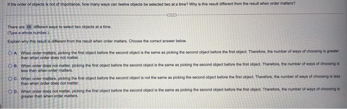Solved If the order of objects is not of importance. how | Chegg.com