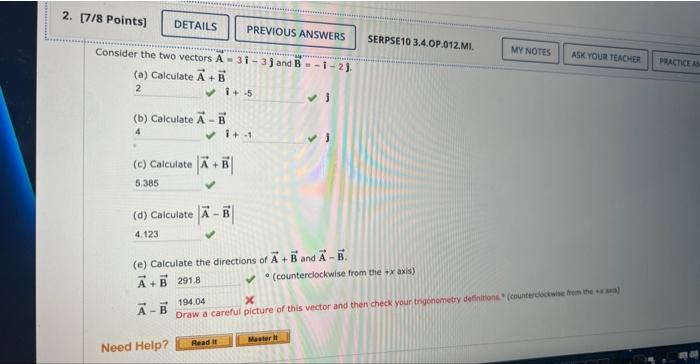 Solved Consider the two vectors A=3i−3j^ and B=−i−2j. (a) | Chegg.com