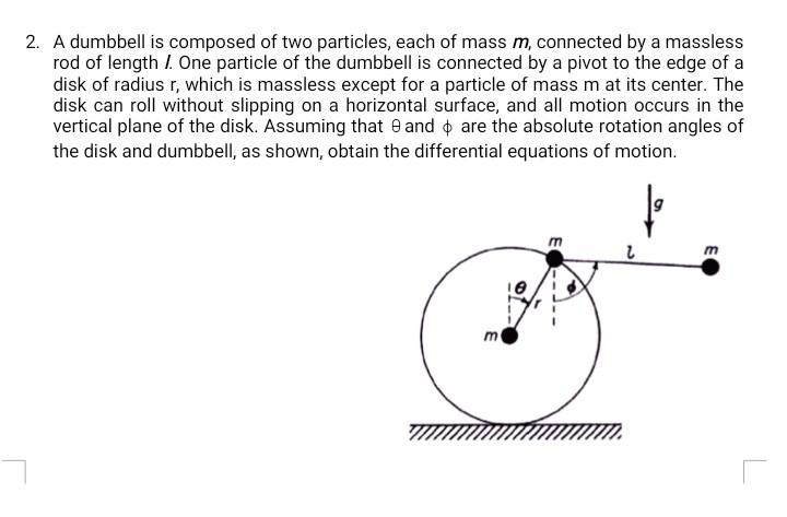 Solved 2. A dumbbell is composed of two particles, each of | Chegg.com