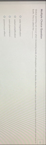 Solved Multiple Choice QuestionGlobal warming can occur when | Chegg.com