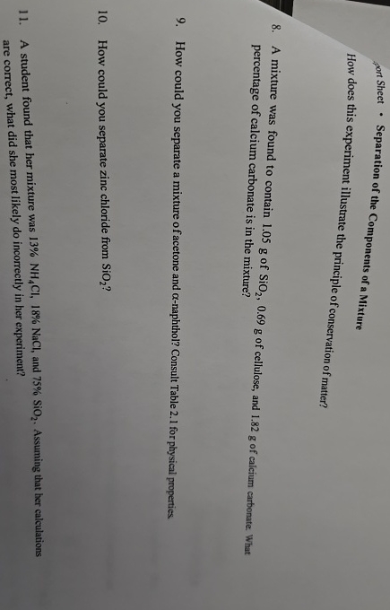 Solved port Sheet - ﻿Separation of the Components of a | Chegg.com