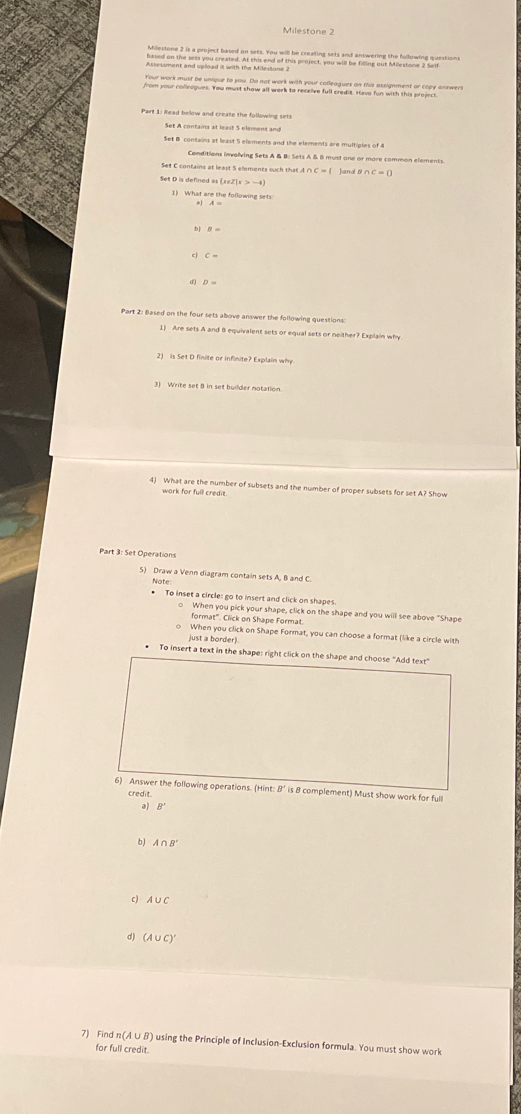 Solved Milestone 2Milestone 2 ﻿is a project based on sets. | Chegg.com