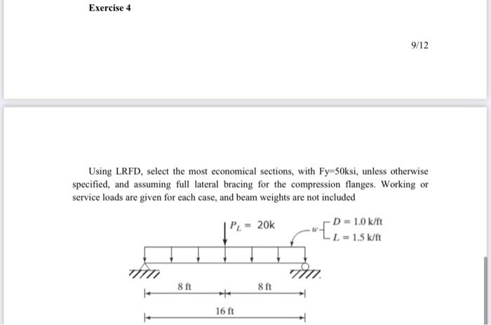 Solved Exercise 4 9/12 Using LRFD, select the most | Chegg.com