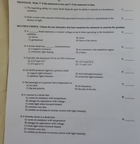 Solved TRUE FALSE. Write T if the statement is true and F if | Chegg.com