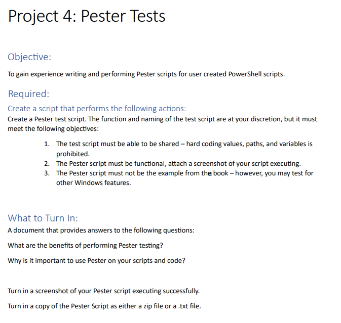 Solved Project 4: Pester TestsObjective:To gain experience | Chegg.com
