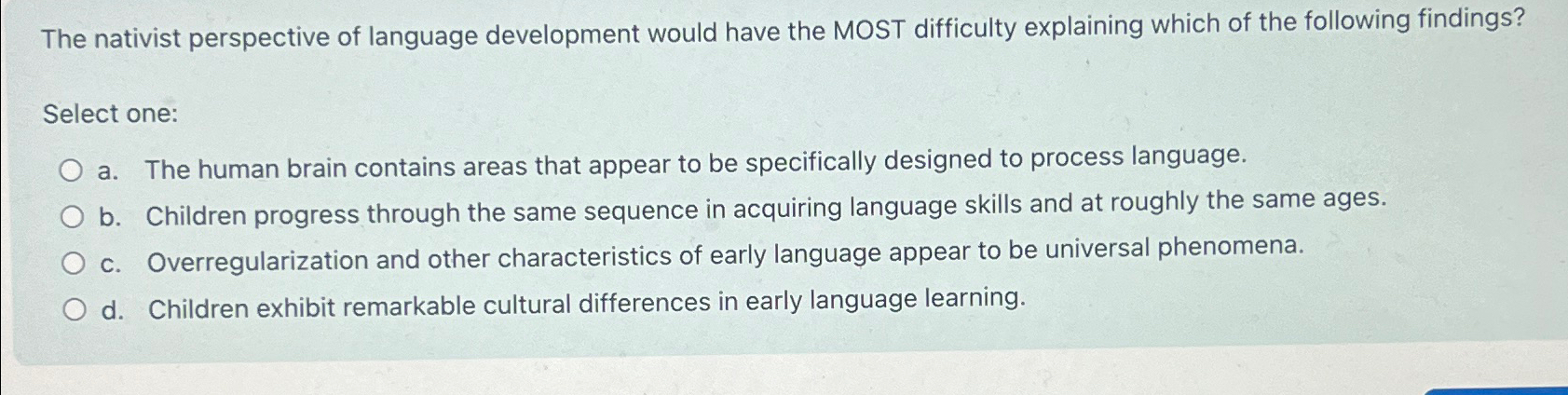 Solved The nativist perspective of language development | Chegg.com