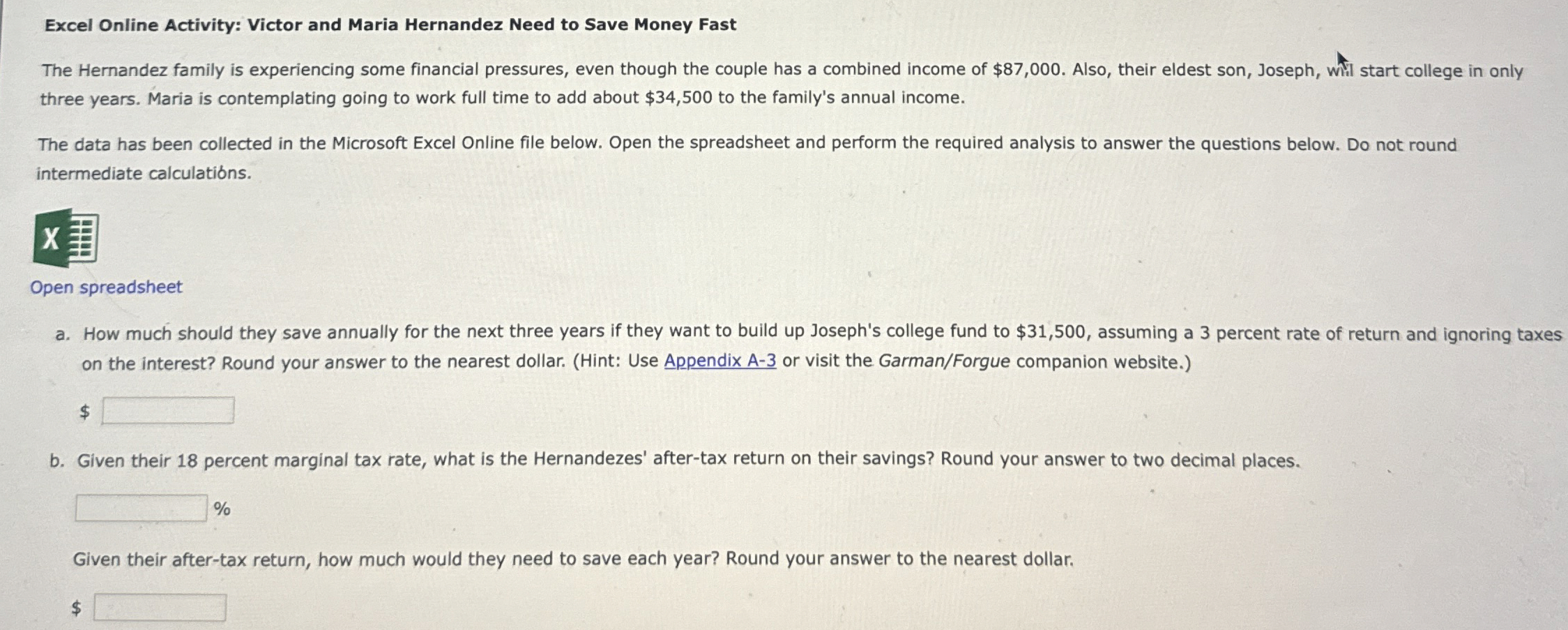 Solved Excel Online Activity: Victor and Maria Hernandez | Chegg.com
