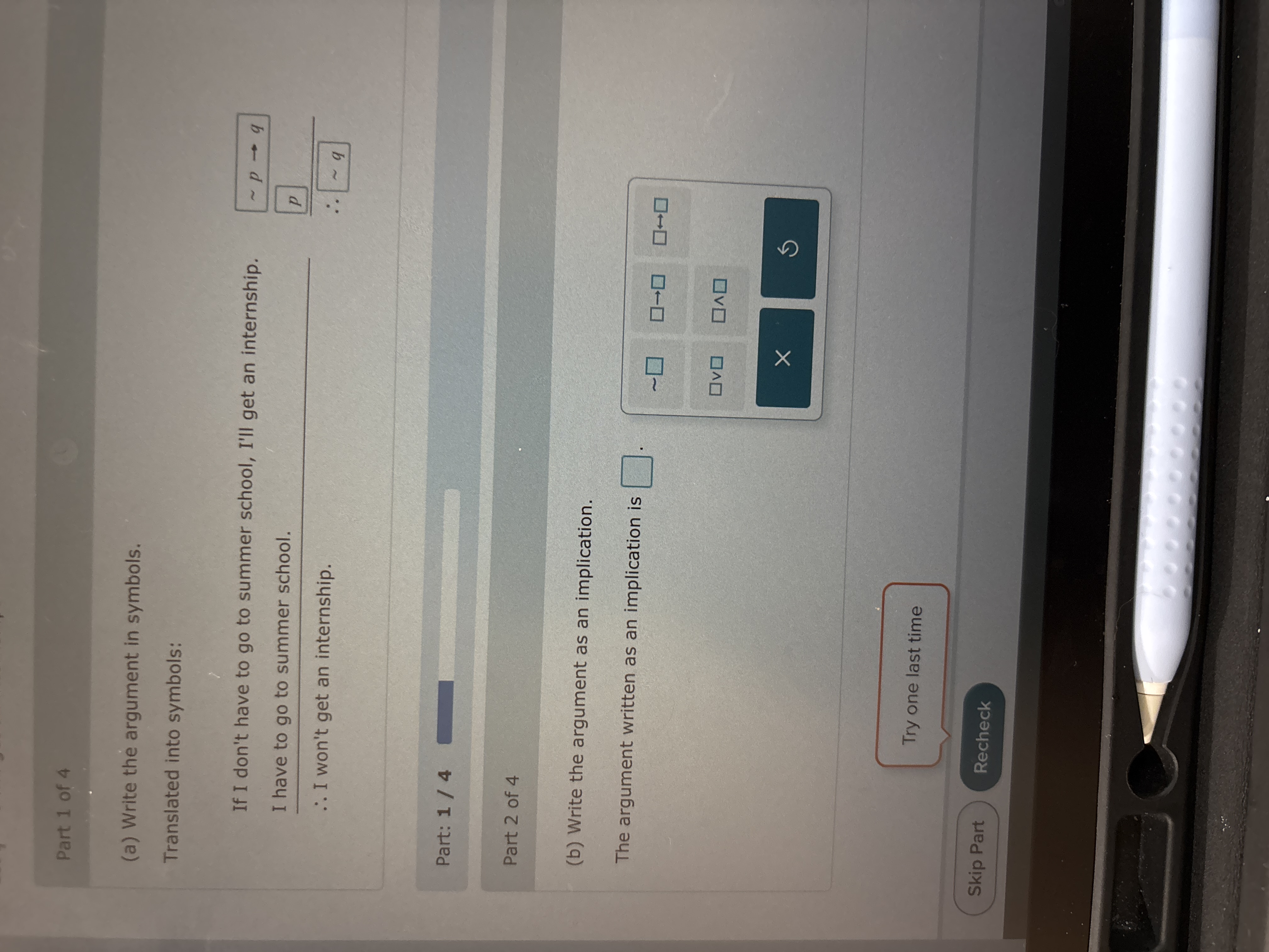 Solved (a) ﻿Write the argument in ﻿symbols.Translated into | Chegg.com