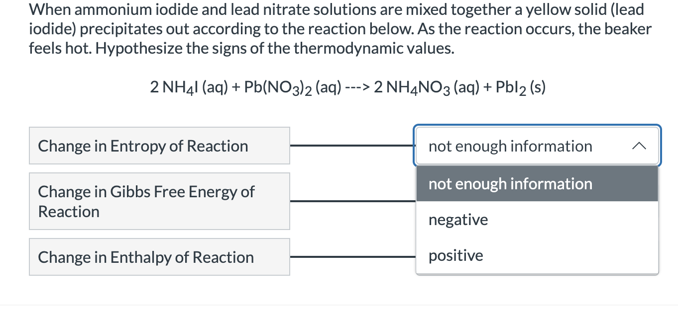 Solved When ammonium iodide and lead nitrate solutions are | Chegg.com