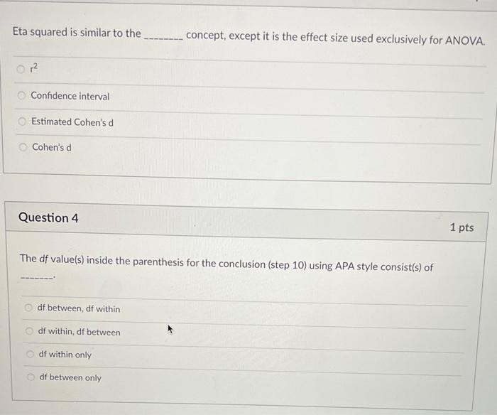 Solved Eta squared is similar to the concept, except it is | Chegg.com