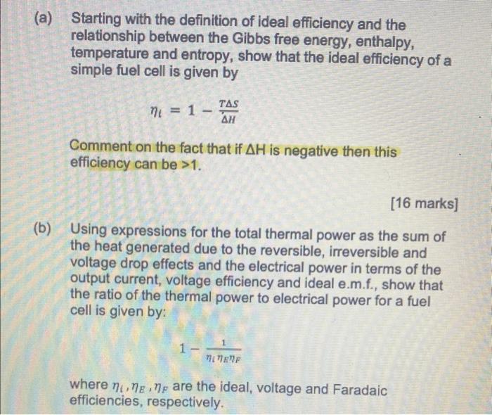 Solved a) Starting with the definition of ideal efficiency | Chegg.com