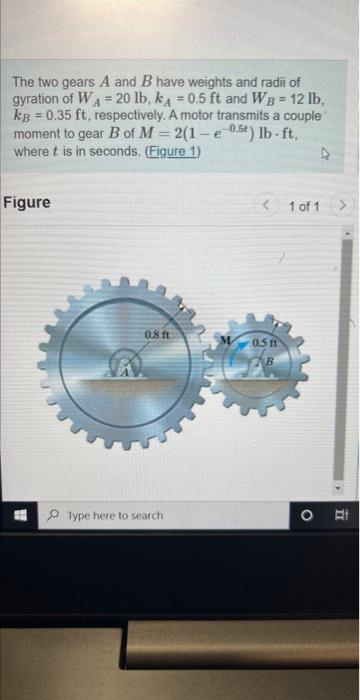 Solved The two gears A and B have weights and radii of | Chegg.com