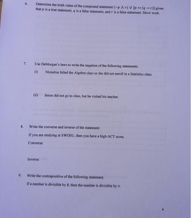 Solved 6. Determine the truth value of the compound | Chegg.com